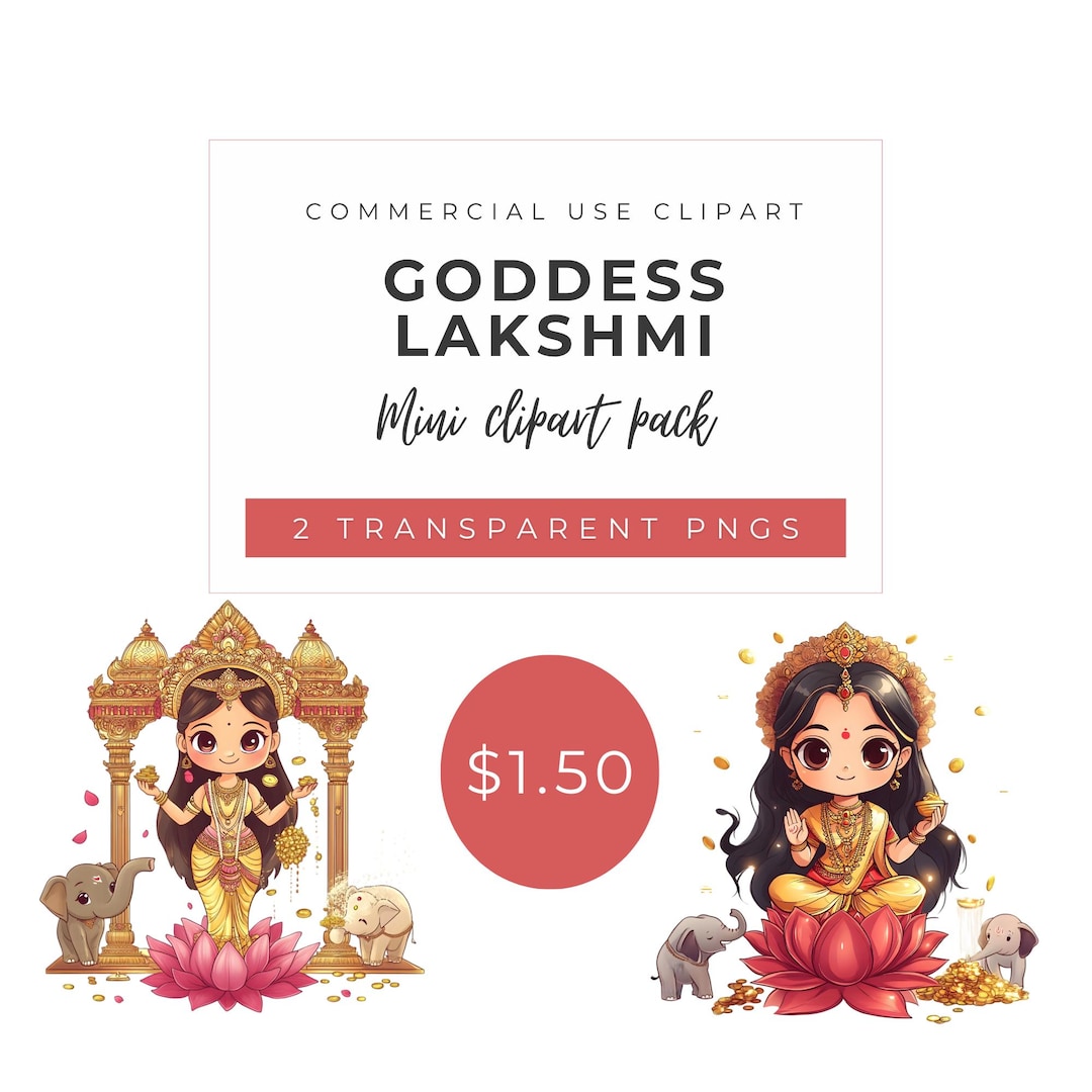 Chibi Goddess Lakshmi Clipart | Cute Hindu Goddess on Lotus With Gold ...