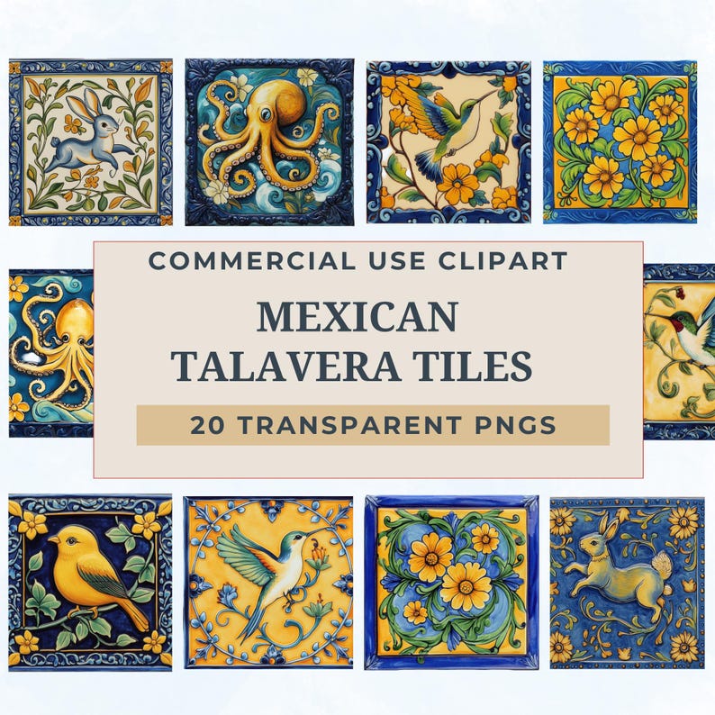 Talavera Tiles Clipart | Mexican and Spanish Folk Art Tiles | Vibrant ...