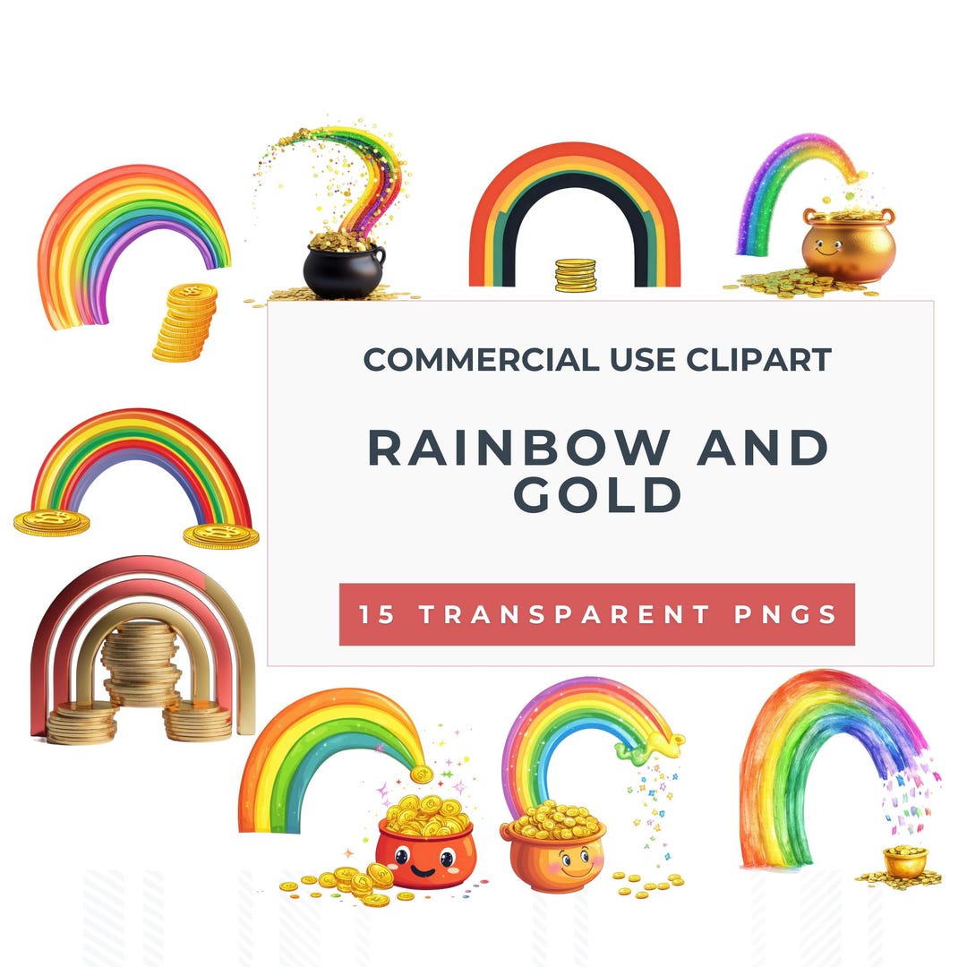 St. Patrick’s Day Rainbow & Gold Clipart, Perfect for St Patrick's Day ...