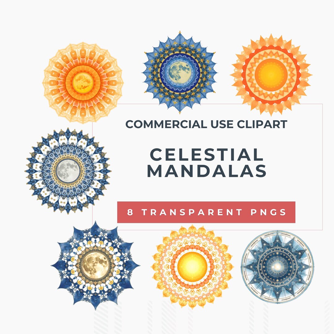 Celestial Mandala PNG Set | Air Element Sacred Geometry | Sun & Moon ...