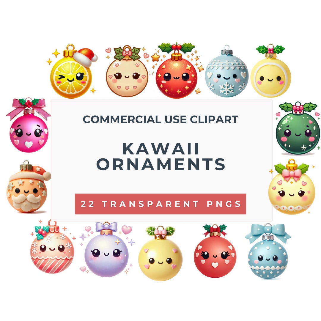 Kawaii Christmas Ornament Clipart: Holiday Graphics (instant Download ...