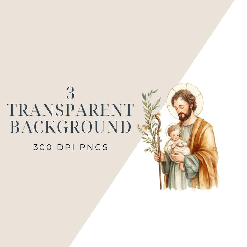 St. Joseph Clipart Pack| Watercolor Catholic Pngs With Baby Jesus ...
