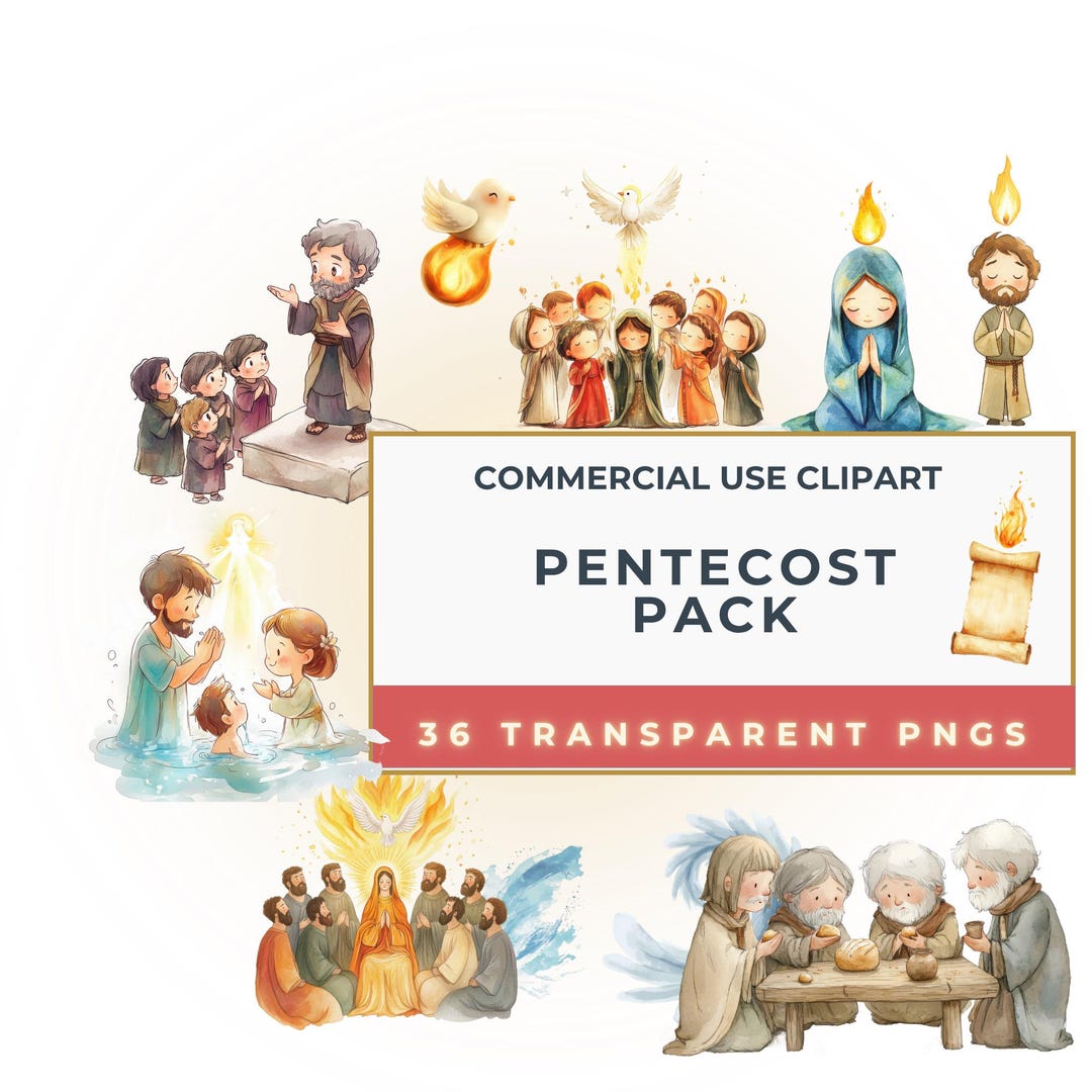 Pentecost Clipart Pack | Watercolor Chibi Apostles, Mary, Holy Spirit Dove, Flames | Christian ...