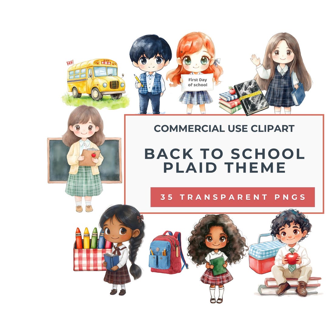 Watercolor Plaid Back to School Clipart Bundle (commercial Use) - Etsy