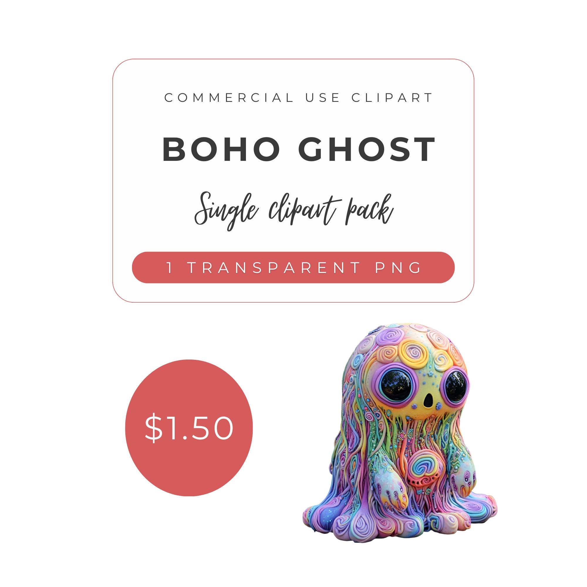 Colorful Boho Ghost, Halloween Clipart, Boho Clipart, Junk Journal ...