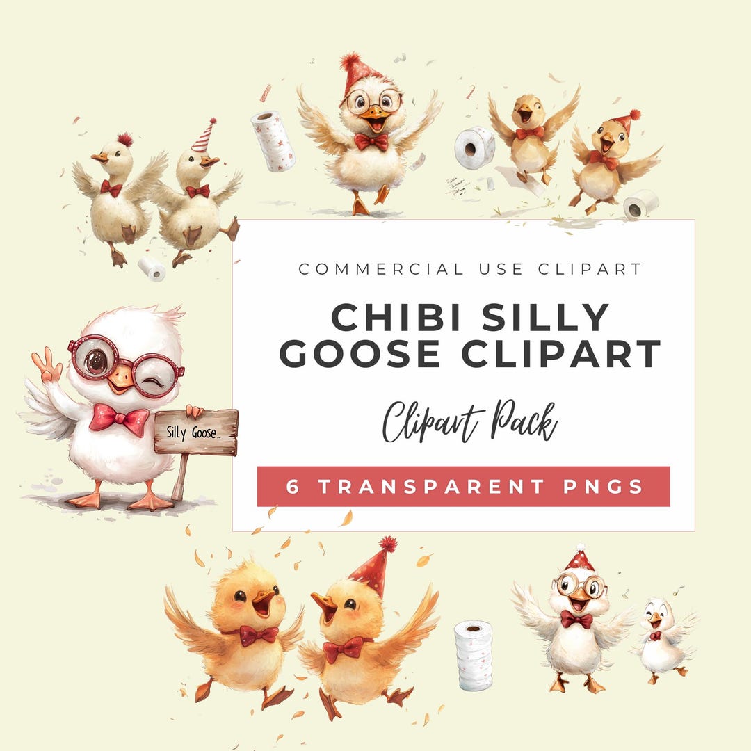 Watercolor Silly Goose Clipart Set: Funny Chibi Goose Art (instant ...