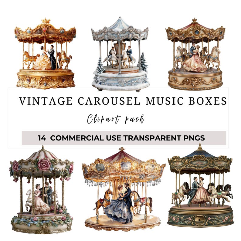 Victorian Carousel Music Box Clipart for Vintage, Watercolor, Romance ...