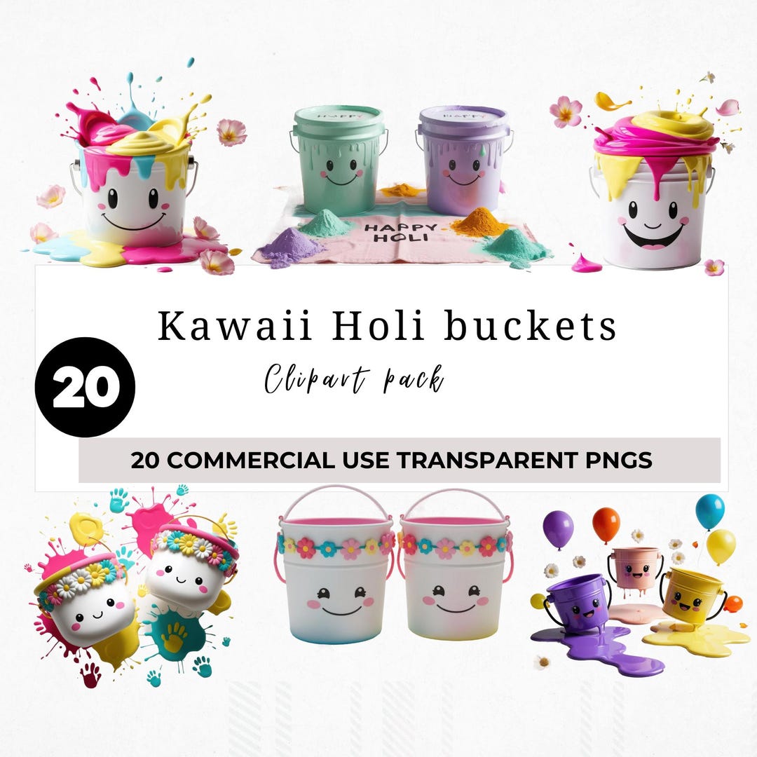 Kawaii Colorful Holi Bucket Clipart, Perfect for International Holiday ...