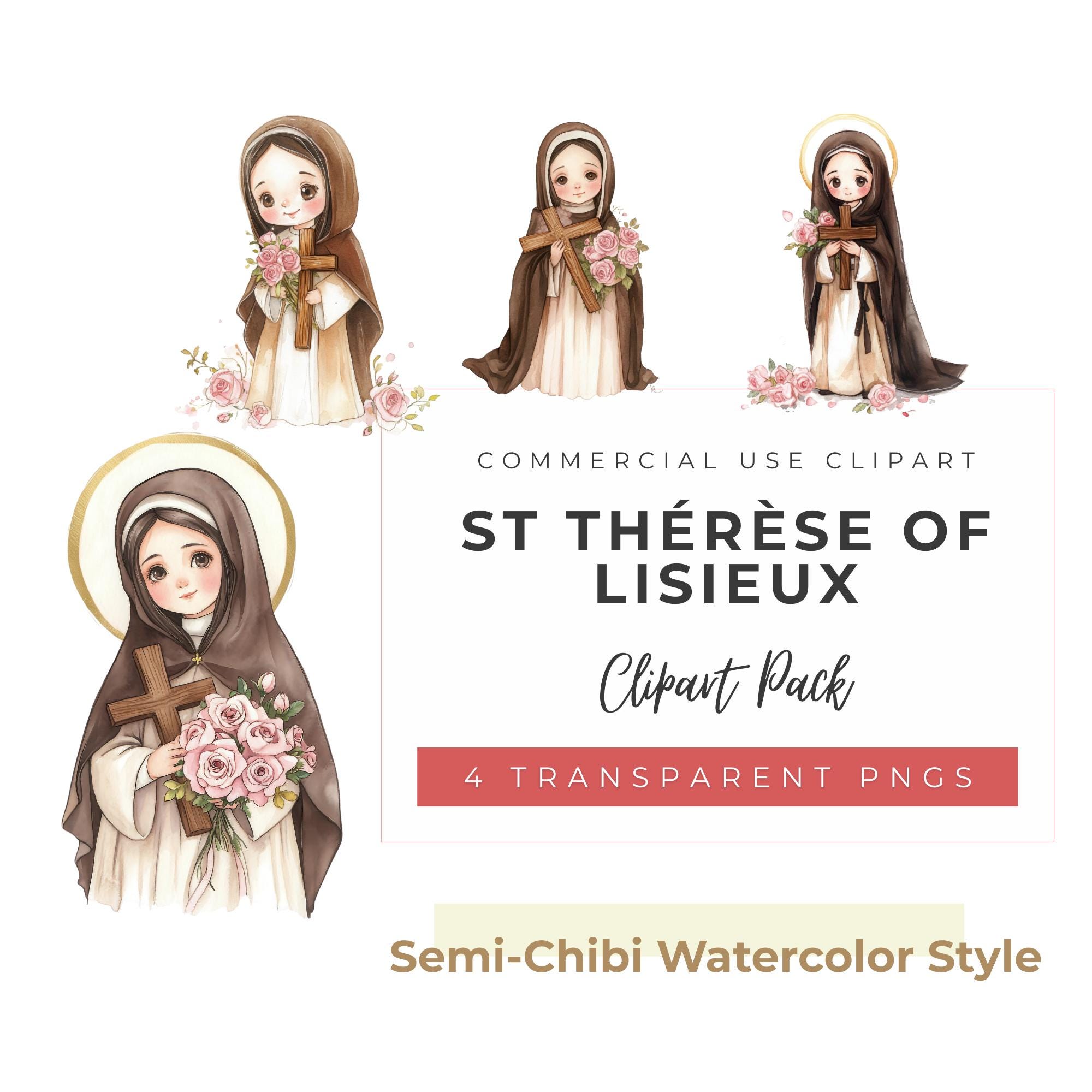 Watercolor St. Thérèse of Lisieux Clipart | Semi-chibi Catholic Saint ...