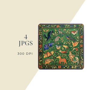Madhubani Folk Art Tiles Clipart: Indian Animal & Nature Designs (jpgs ...