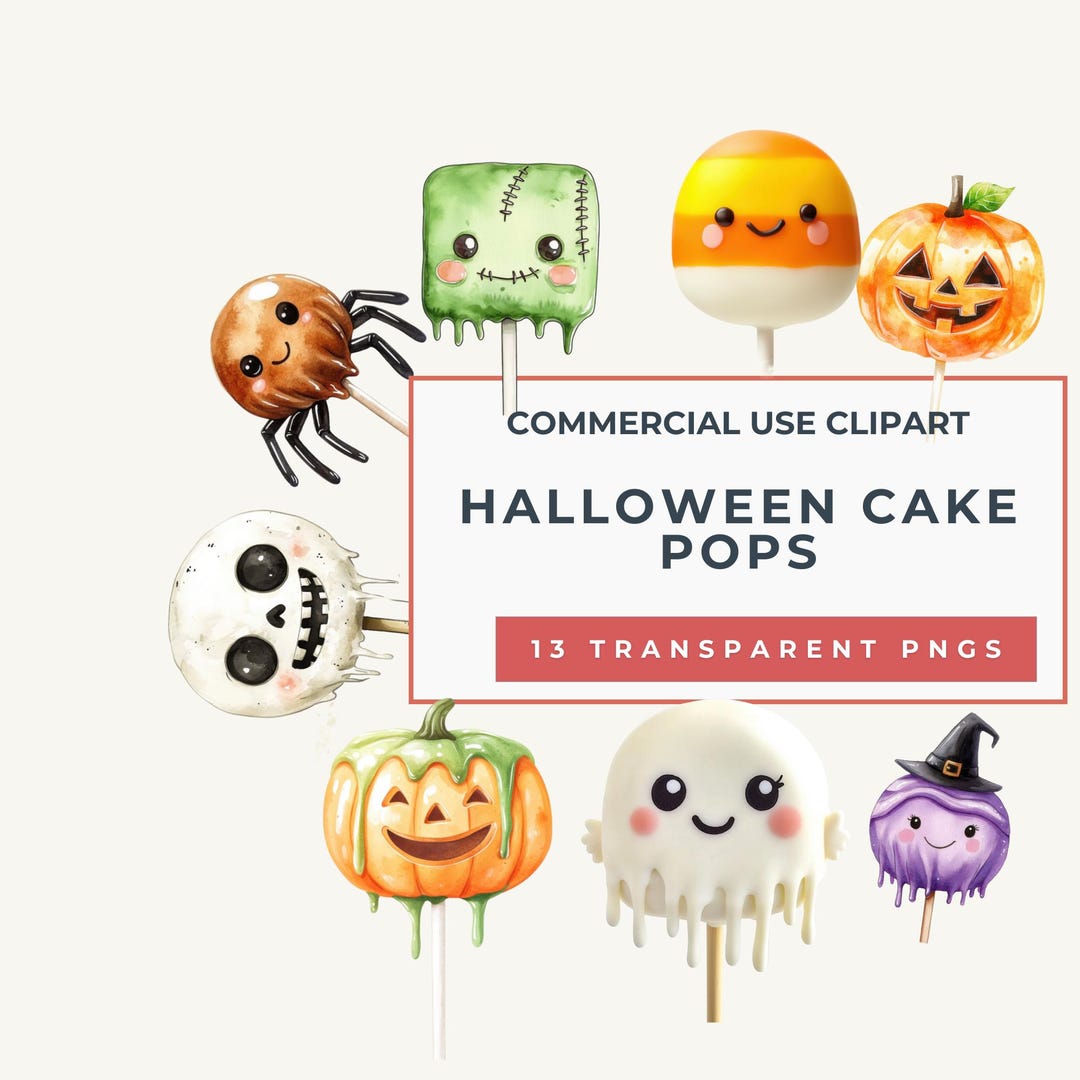 Halloween Cake Pop Clipart | Kawaii Ghost Pumpkin Spider Frankenstein ...
