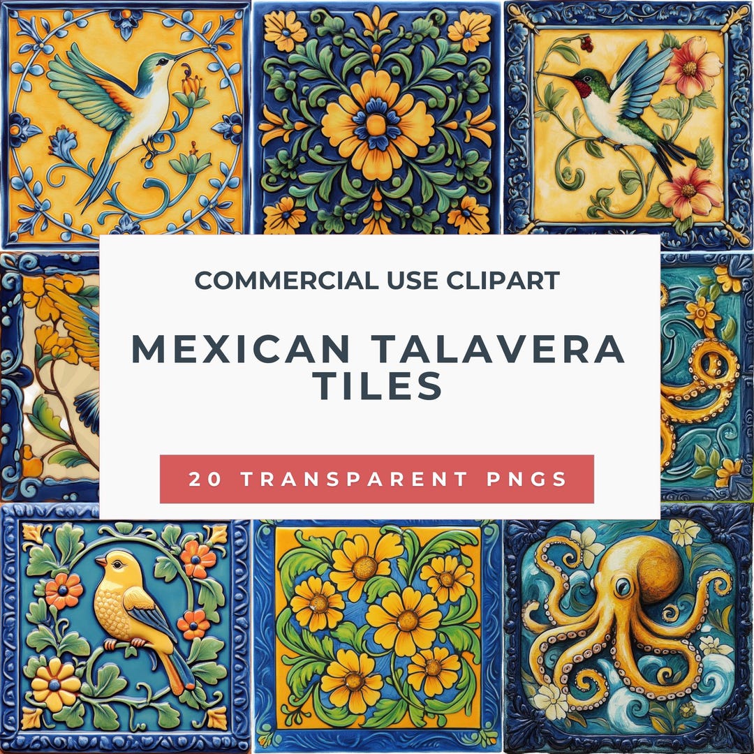 Talavera Tiles Clipart | Mexican and Spanish Folk Art Tiles | Vibrant ...