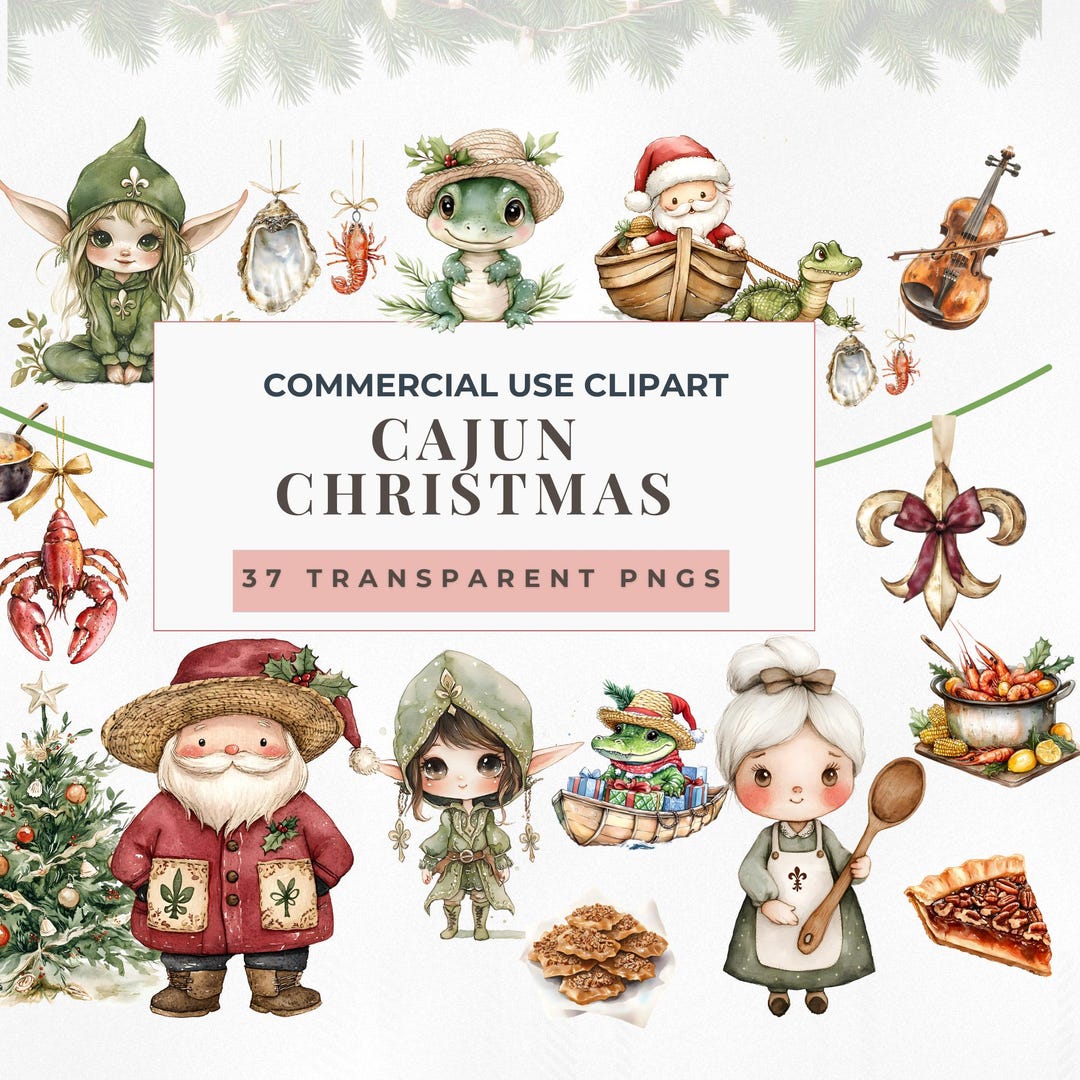 Cajun Christmas Watercolor Clipart Bundle, Louisiana Holiday Pngs ...