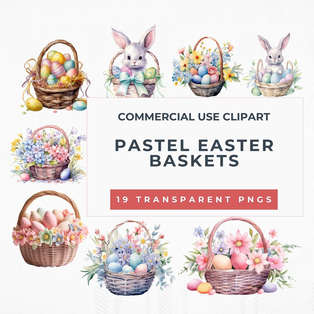 Watercolor Easter Basket Clipart: Pastel Spring Designs (19 Pngs) - Etsy