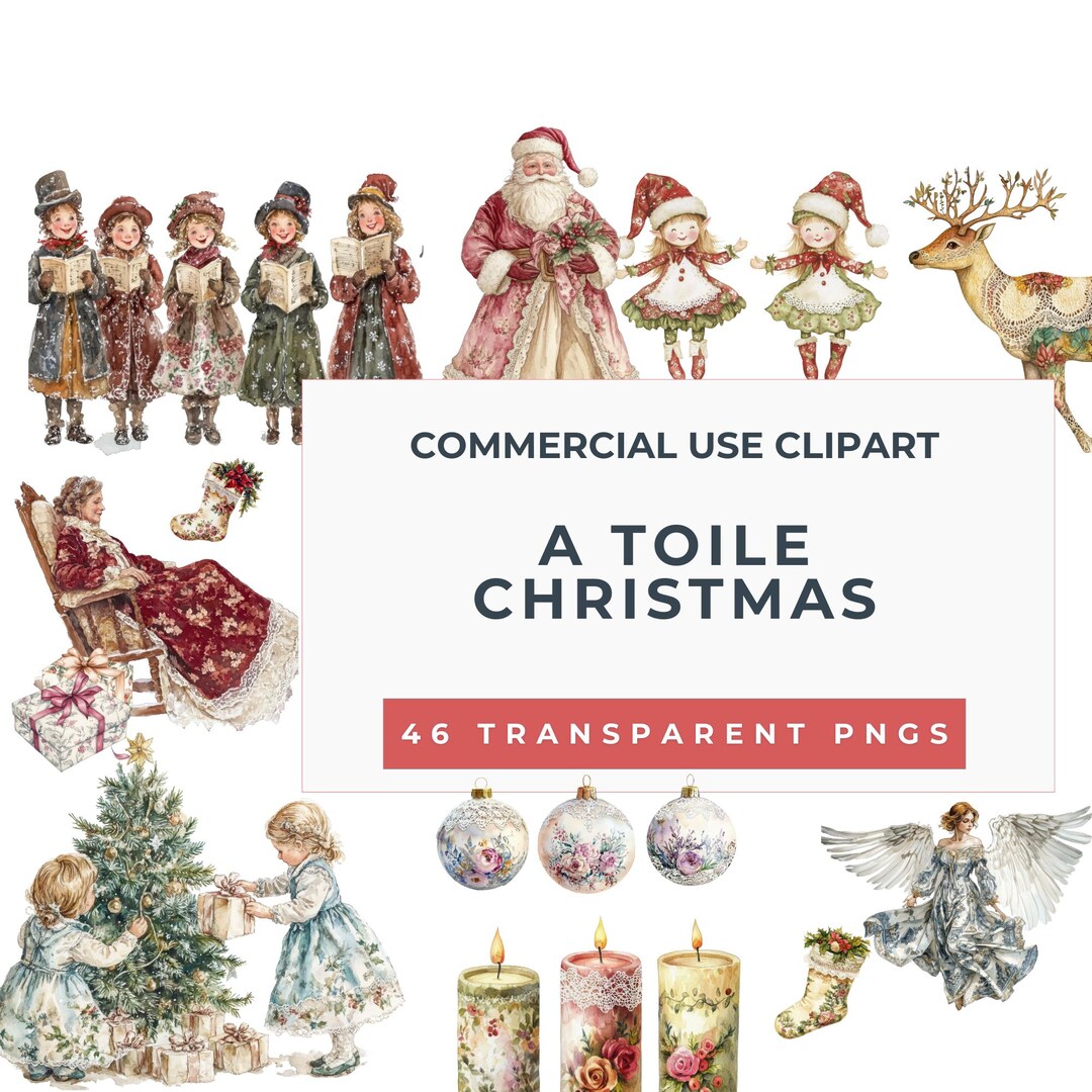 Elegant Toile Inspired Christmas Clipart, Watercolor, Floral, Lace ...