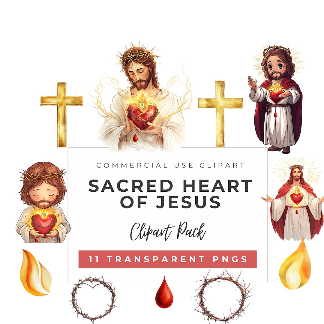 Sacred Heart of Jesus Clipart, Catholic Devotional & Chibi Styles, PNG ...