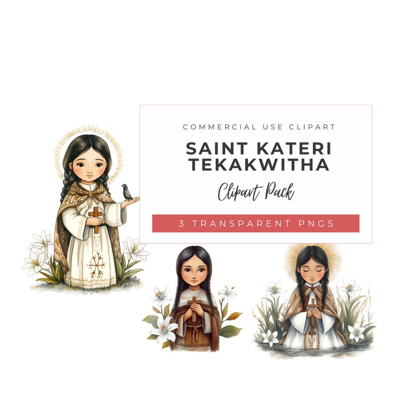 St. Kateri Tekakwitha Clipart Set | 3 Poses | Lily of the Mohawks ...