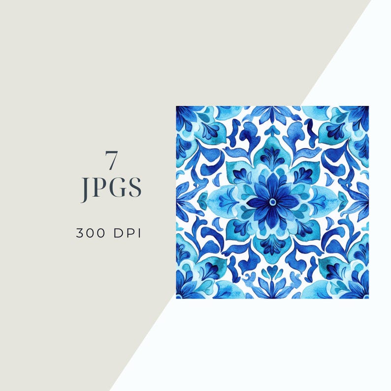 Jaipur Tile Clipart: Blue Floral Indian Watercolor Tiles (digital ...