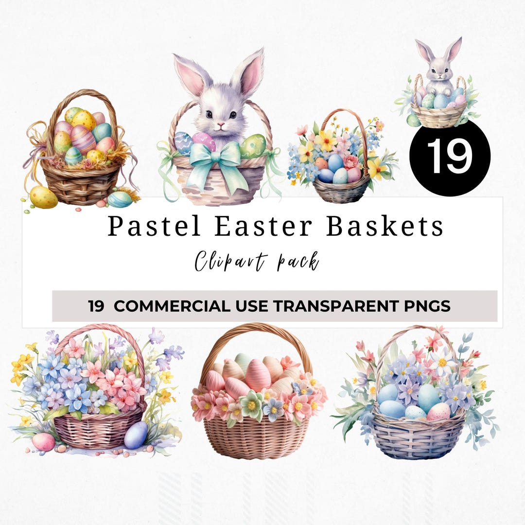 Watercolor Pastel Easter Basket Clipart, Perfect for Crafts, Baby ...