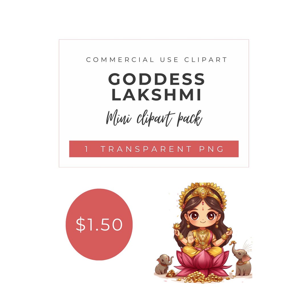 Chibi Goddess Lakshmi Clipart | Cute Hindu Goddess on Lotus With Gold ...