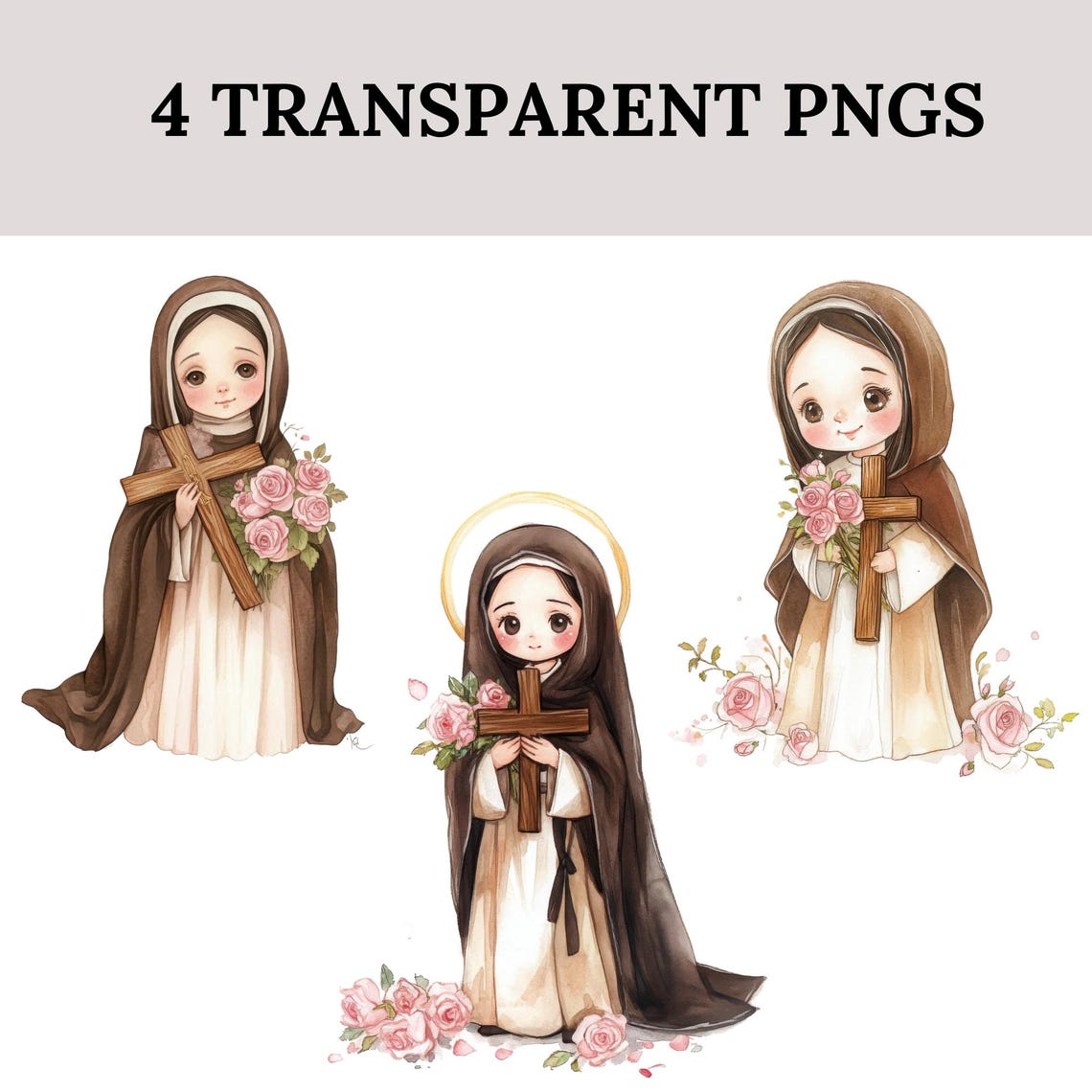 St. Thérèse of Lisieux Clipart | Semi-chibi Watercolor Saint PNG ...