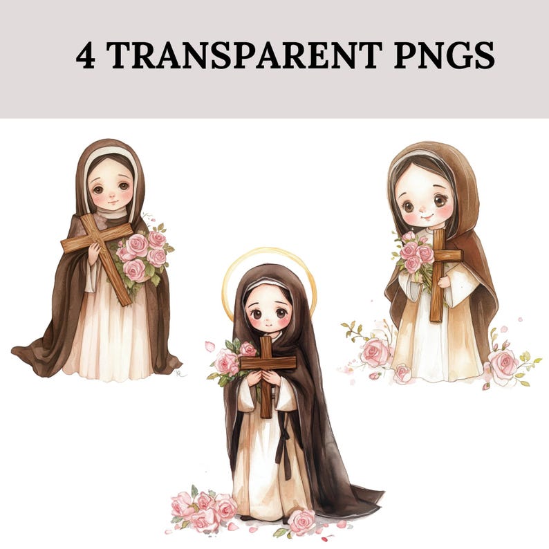Watercolor St. Thérèse of Lisieux Clipart | Semi-chibi Catholic Saint ...