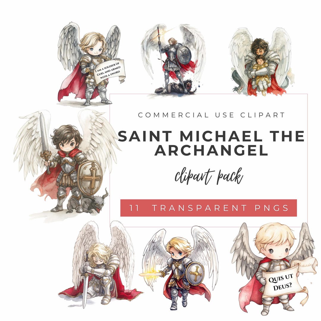 Saint Michael Watercolor Clipart: Catholic Angel Pngs, Commercial Use ...