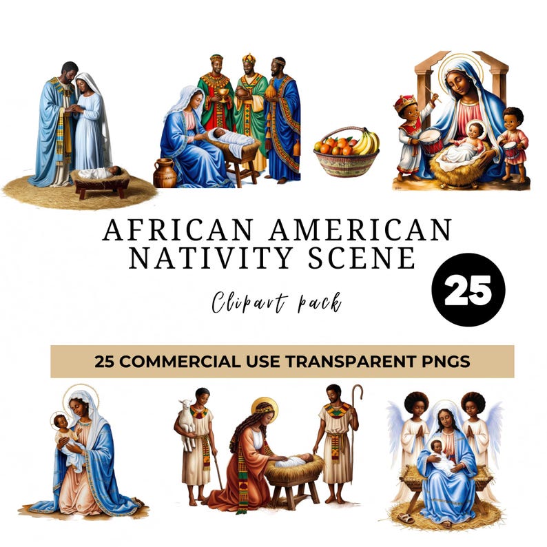 African American Nativity Clipart Pack, Mixed Media, Biblical Nativity ...