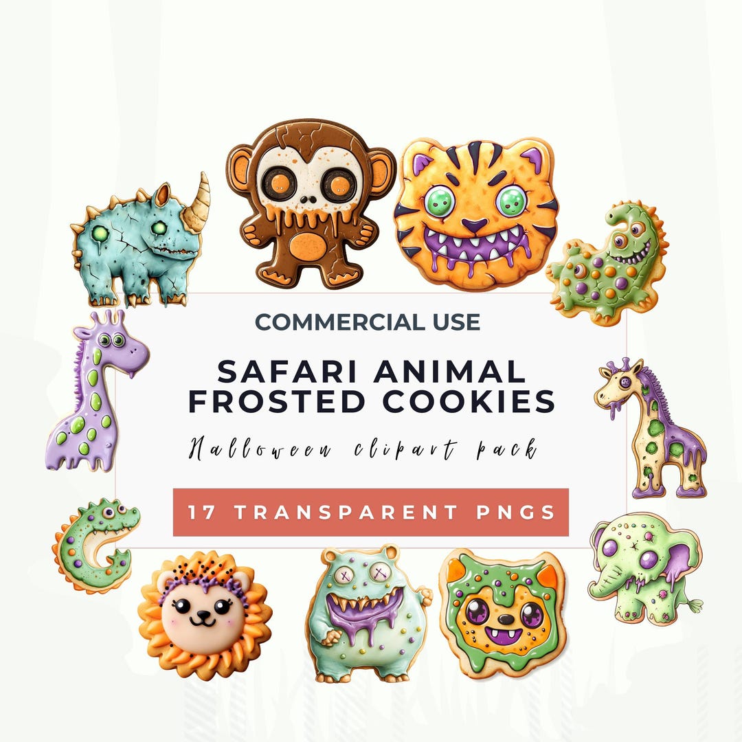 Halloween Safari Animal Cookie Clipart Pack |frosted Sugar Cookie Pngs ...