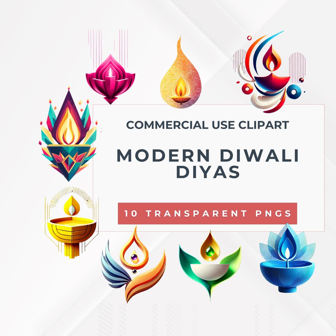 Abstract and Modern Diwali Diyas Clipart Pack | 10 Transparent Pngs for ...