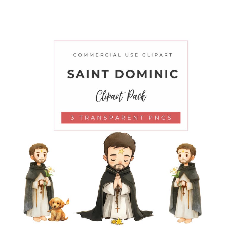 Saint Dominic Clipart | Catholic Saint PNG | Semi Chibi Watercolor ...