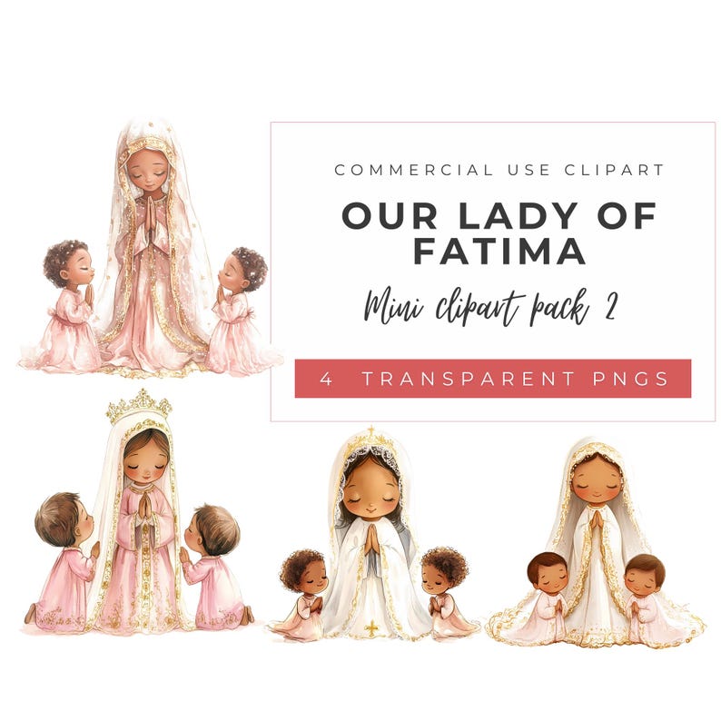 Our Lady of Fatima Clipart | Chibi Style | 4 Pngs With Pink & White ...