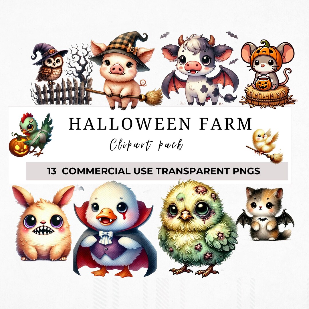 Cute Halloween Farm Animals, Zombie Cows, Chickens and More, Kid ...