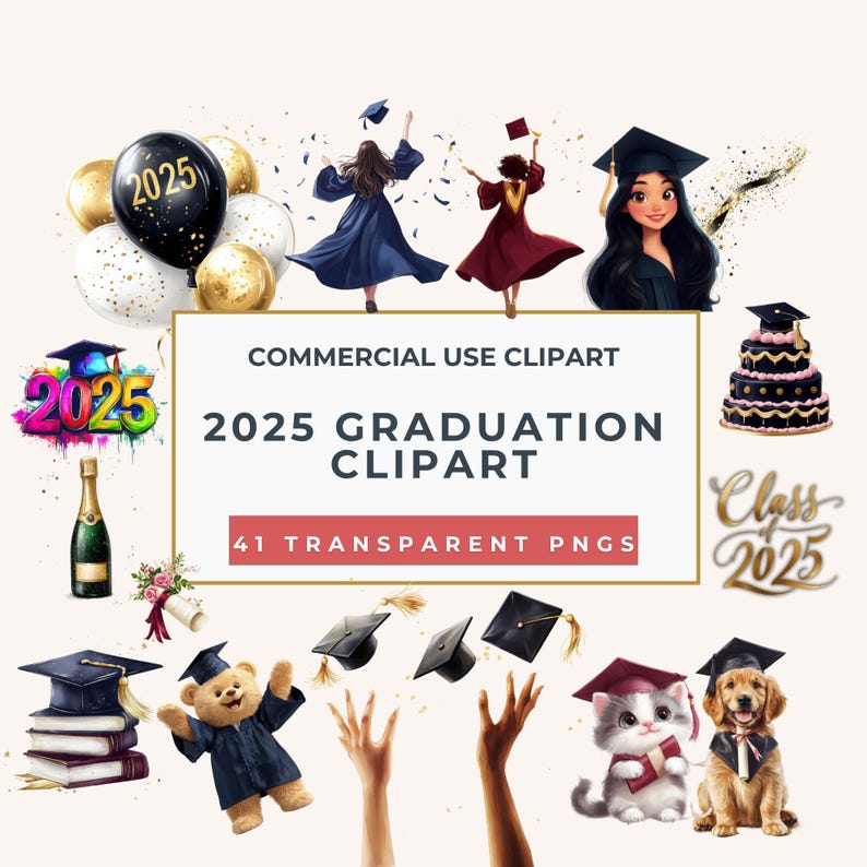 2025 Graduation Clipart Bundle: Diverse Graduates, Caps, Animals ...