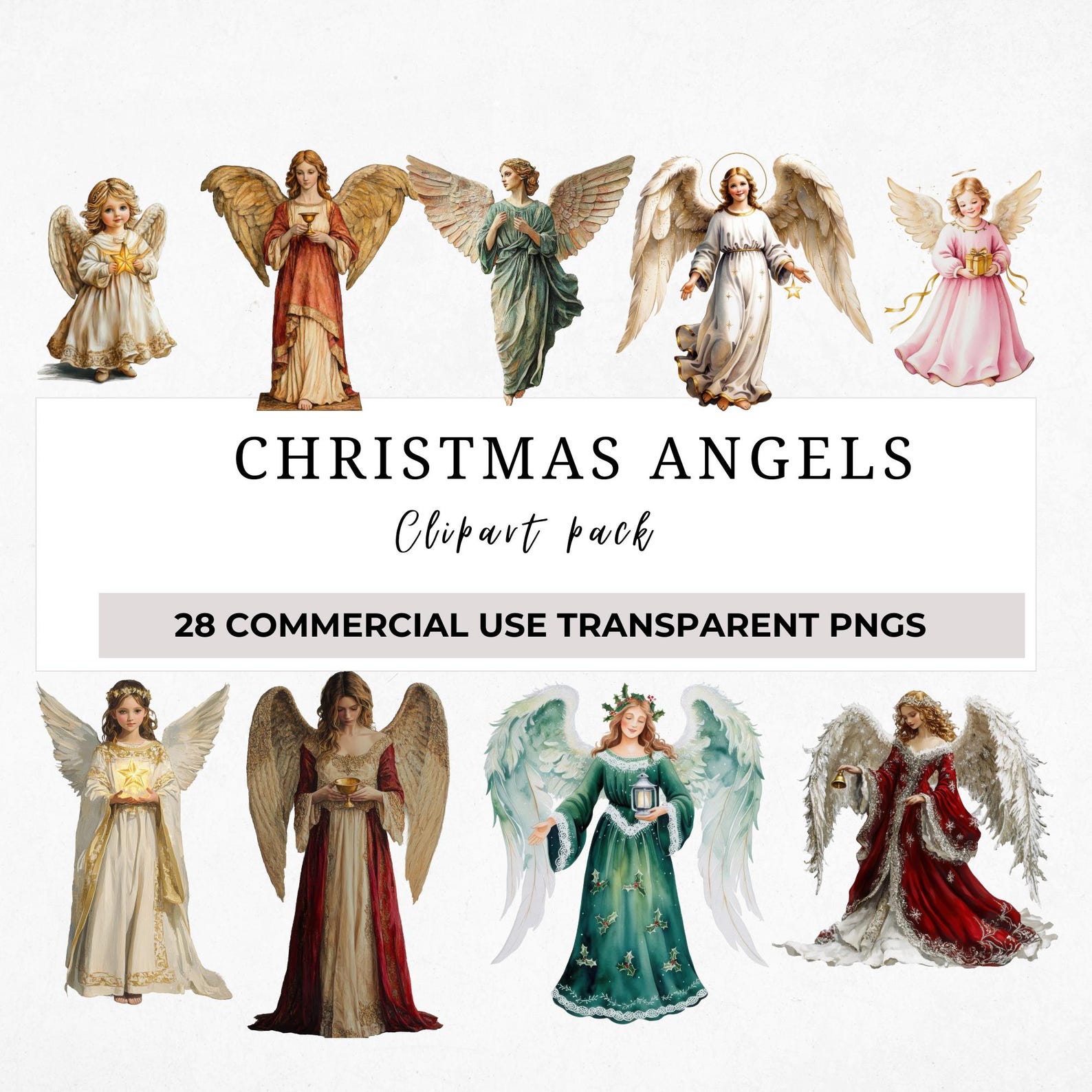 Mixed Media Christmas Angels Clipart, Holiday Angels, Christmas-themed ...