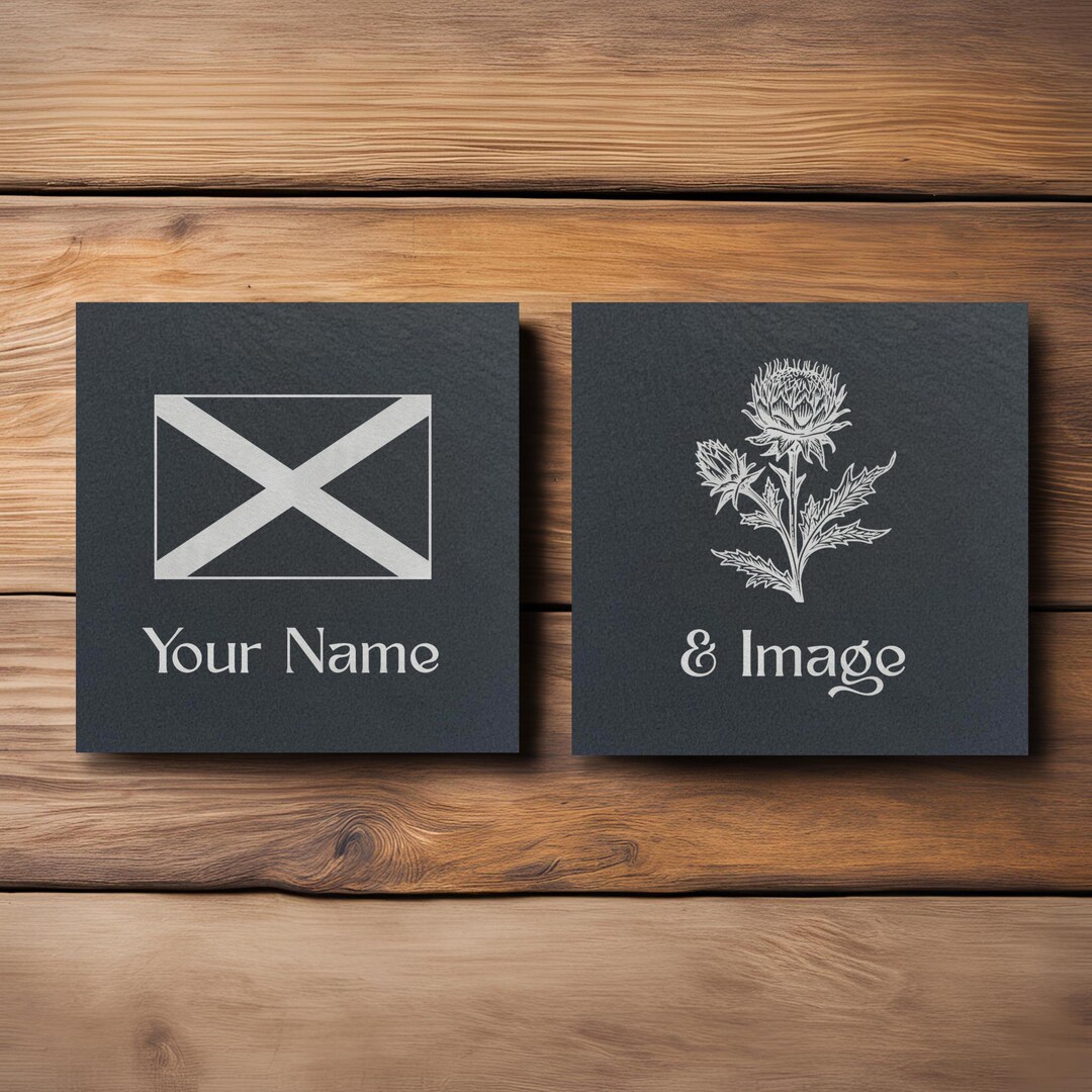 Scottish Flag Slate Coaster: Engraved Thistle Design, Scotland Gift - Etsy