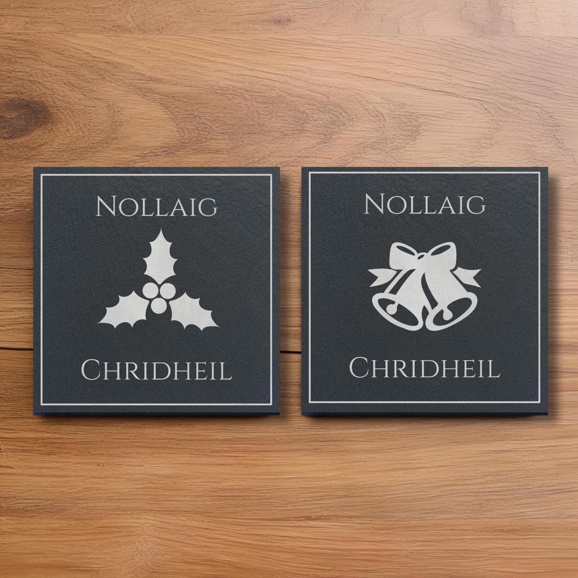 Nollaig Chridheil Engraved Slate Coasters - Scottish Gaelic Christmas ...