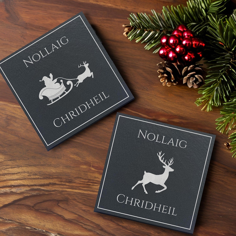 Nollaig Chridheil Engraved Slate Coasters - Scottish Gaelic Christmas ...