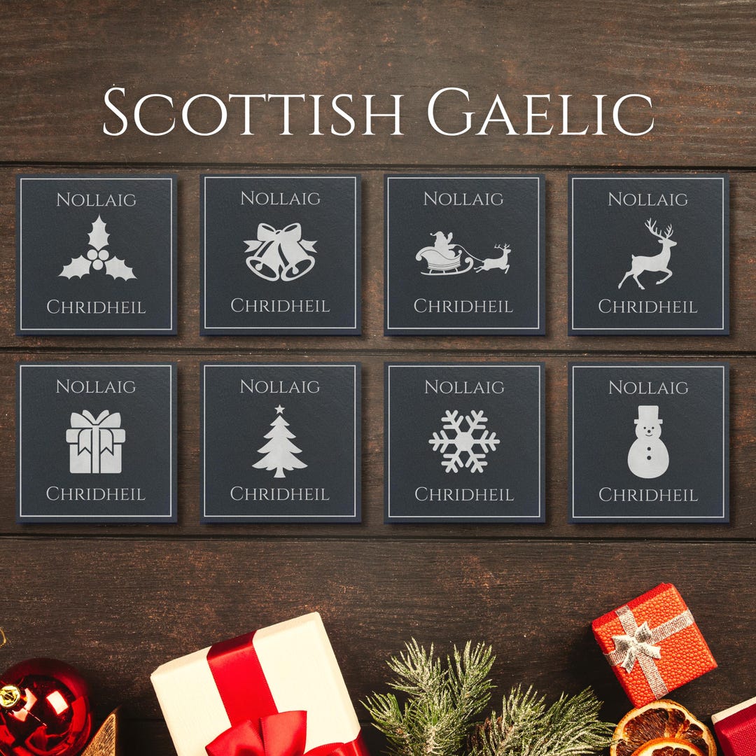 Nollaig Chridheil Engraved Slate Coasters - Scottish Gaelic Christmas ...