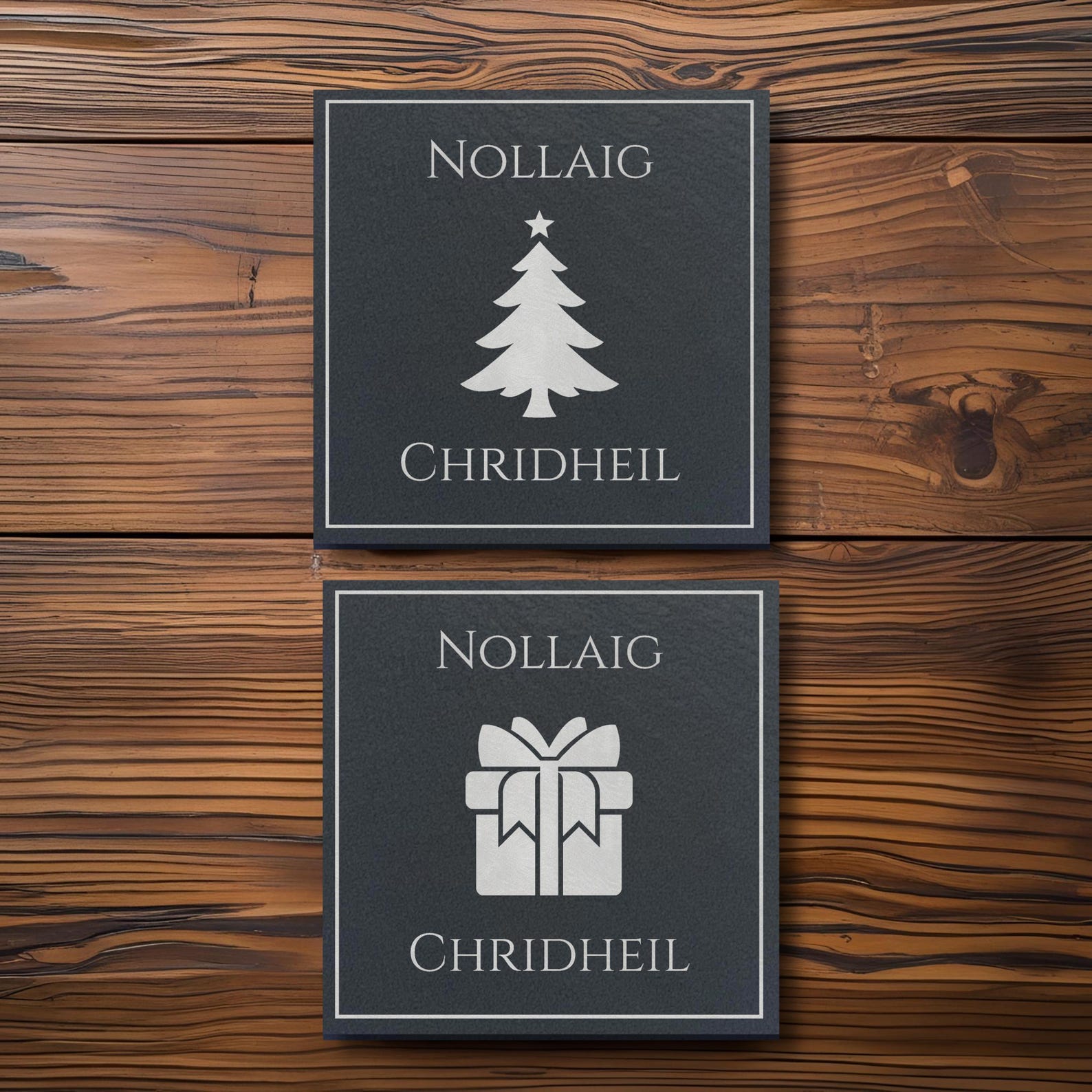 Nollaig Chridheil Engraved Slate Coasters - Scottish Gaelic Christmas ...