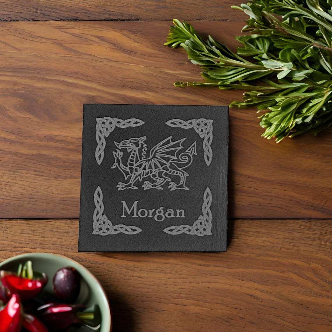 Welsh Gift Slate Coaster - Welsh Gift Idea, Welsh Dragon Gift for Welsh ...