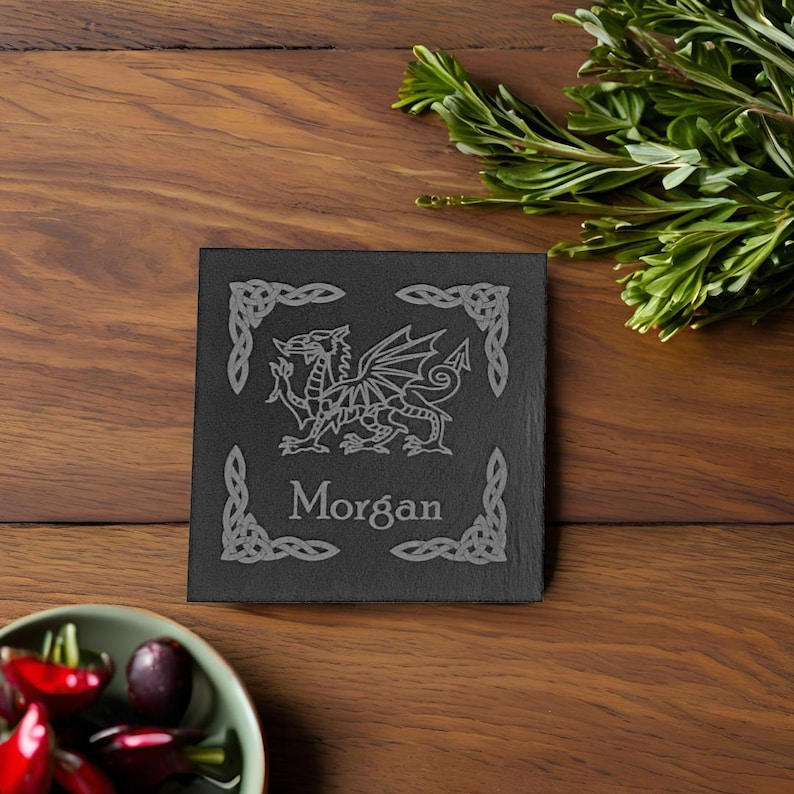 Welsh Gift Slate Coaster - Welsh Gift Idea, Welsh Dragon Gift for Welsh ...