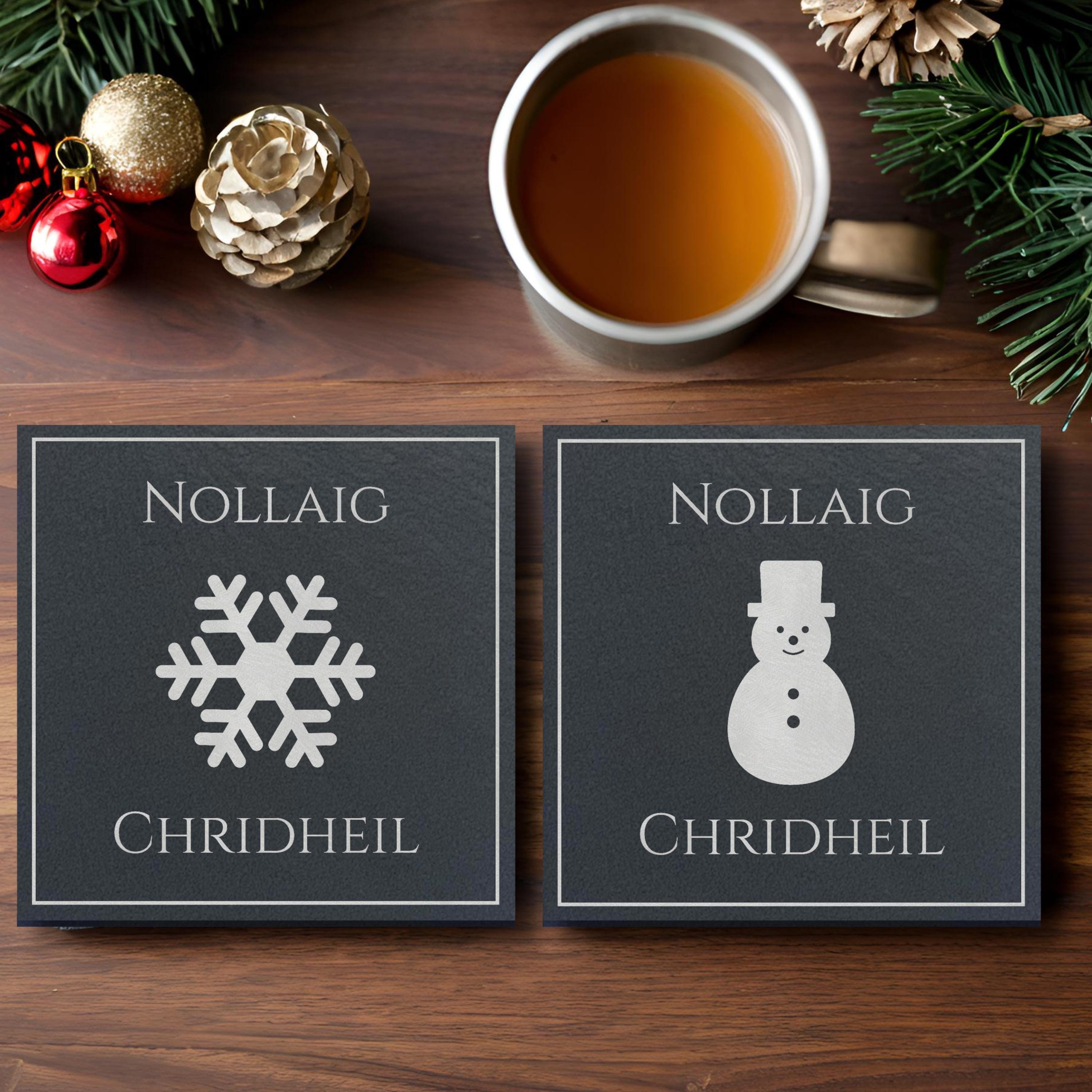 Nollaig Chridheil Engraved Slate Coasters - Scottish Gaelic Christmas ...