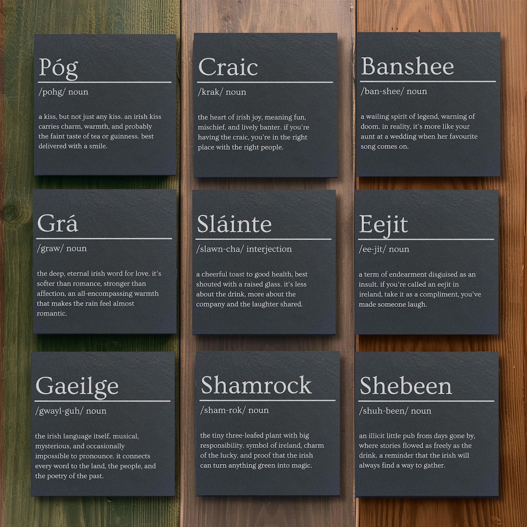 Irish Dictionary Slate Coasters – 9 Engraved Dictionary-style Gaelic ...