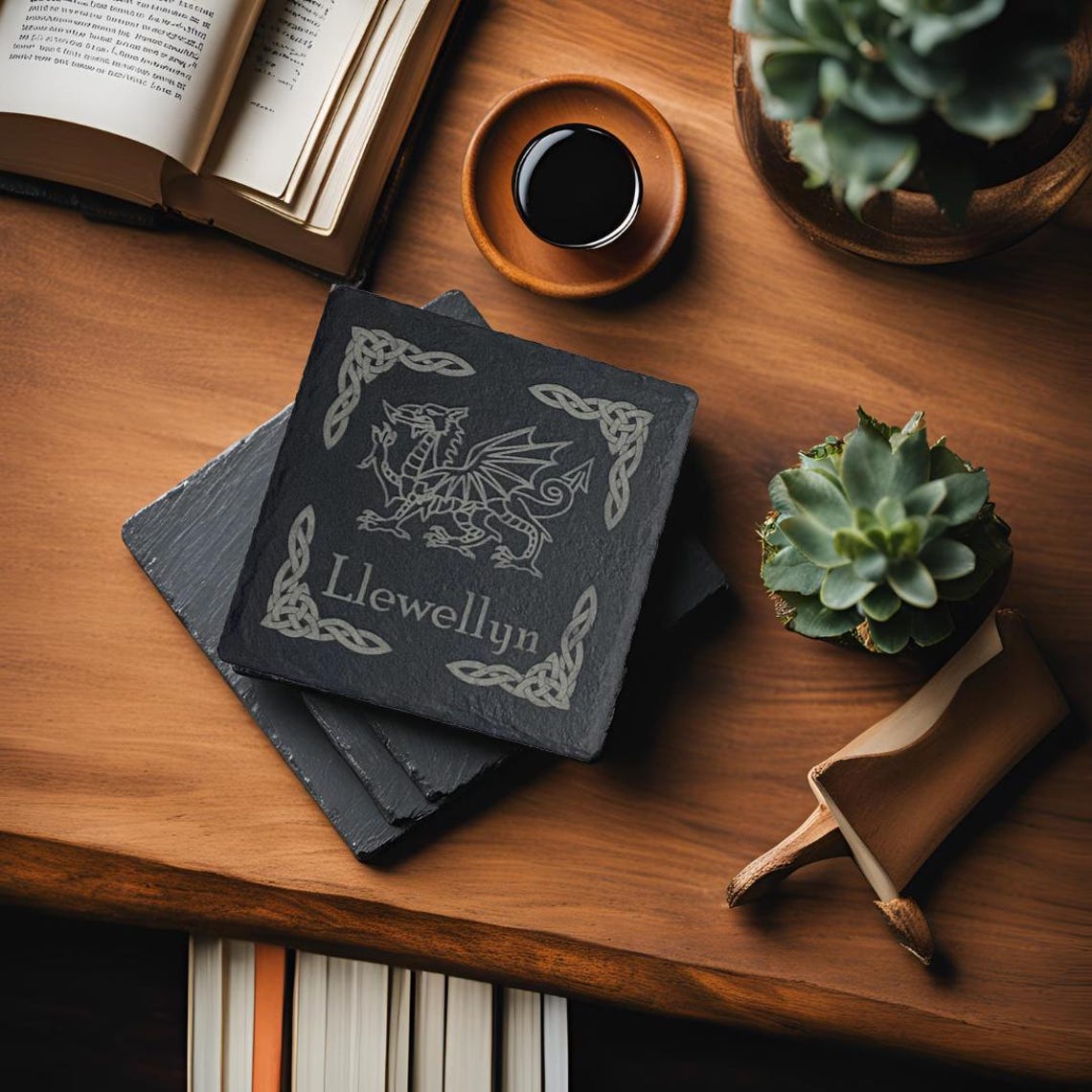 Welsh Gift Slate Coaster - Welsh Gift Idea, Welsh Dragon Gift for Welsh ...