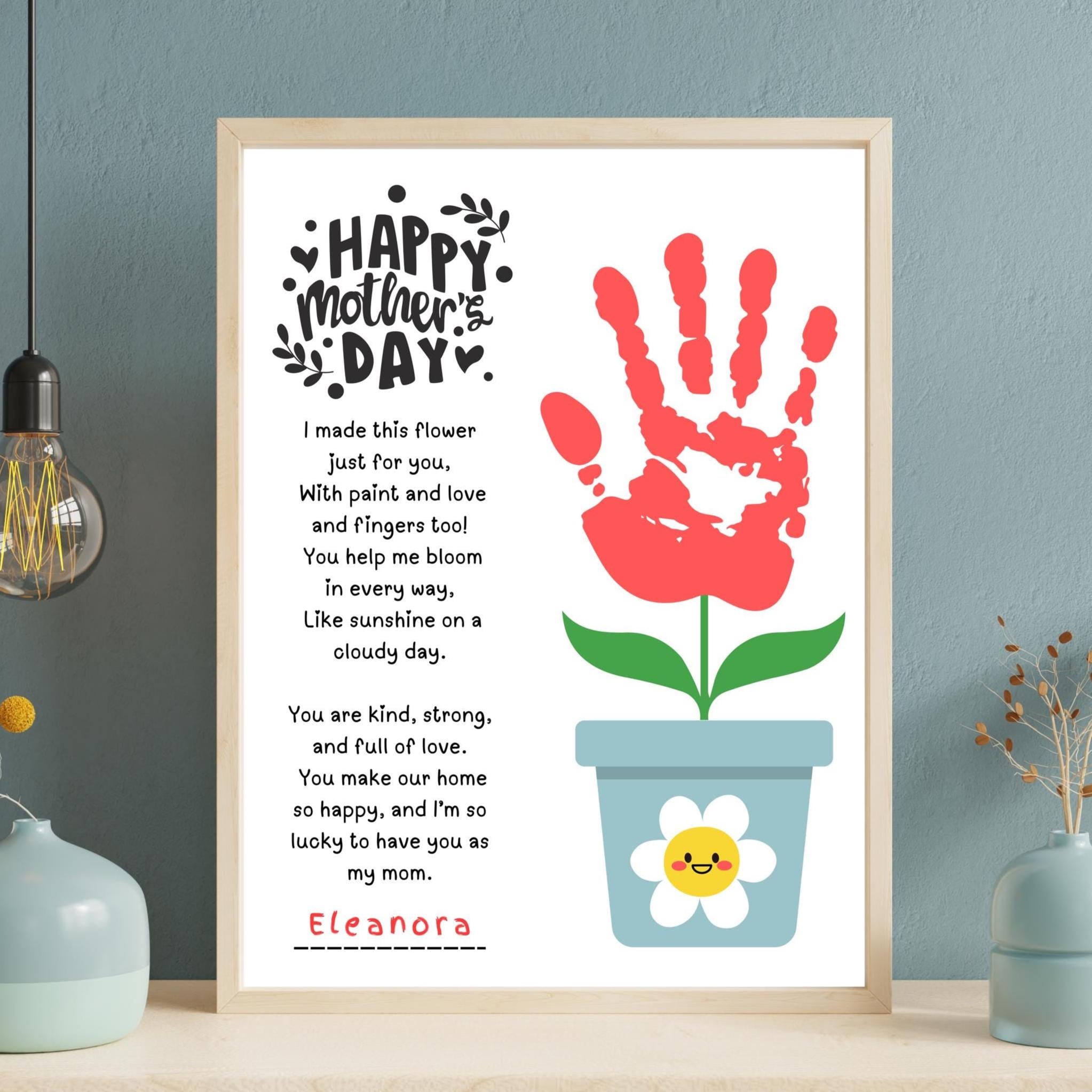 Mother's Day Handprint Flower Craft Printable, Preschool Handprint Art ...