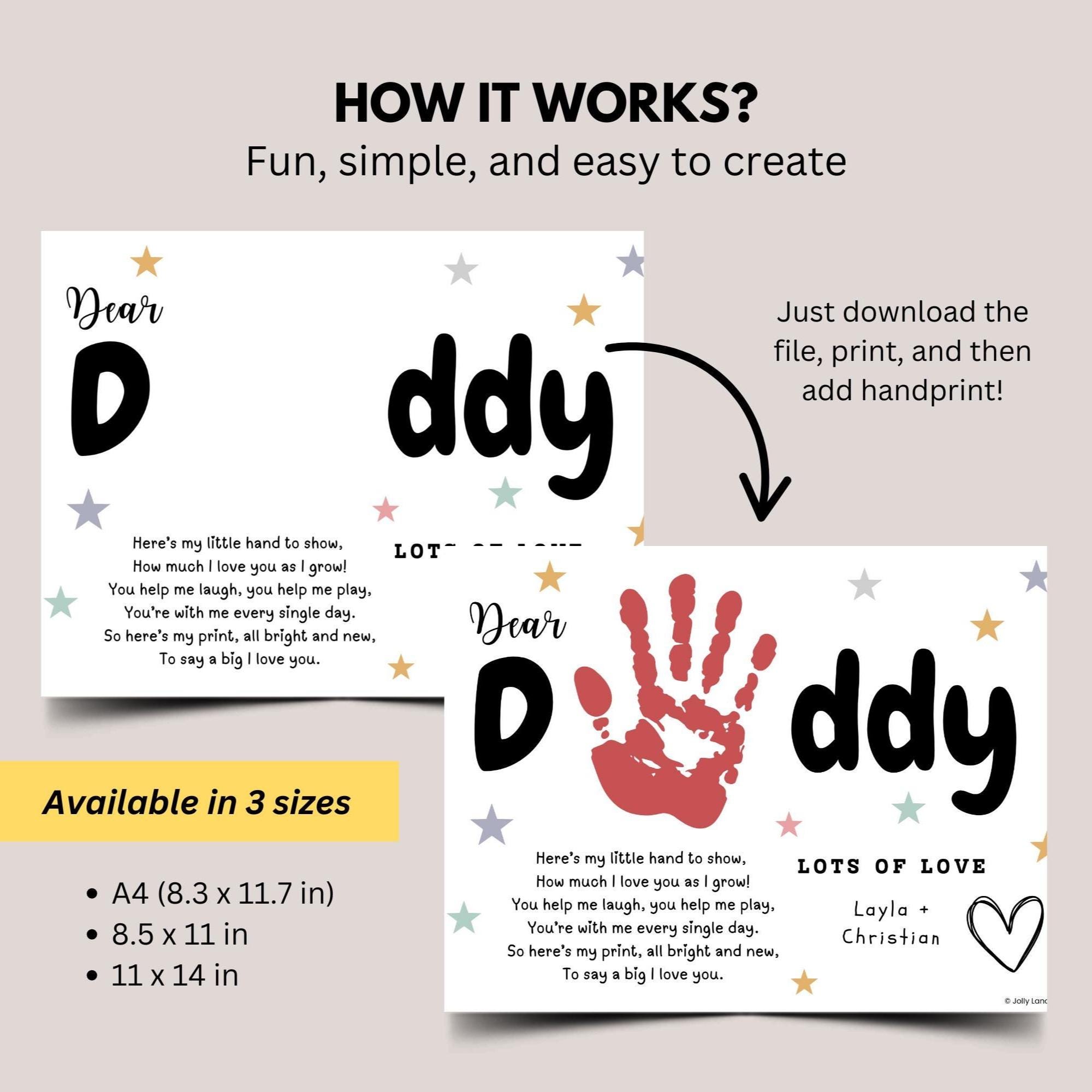 Father's Day Handprint Printable, DIY Craft Gift for Dad, Gift for Dad ...