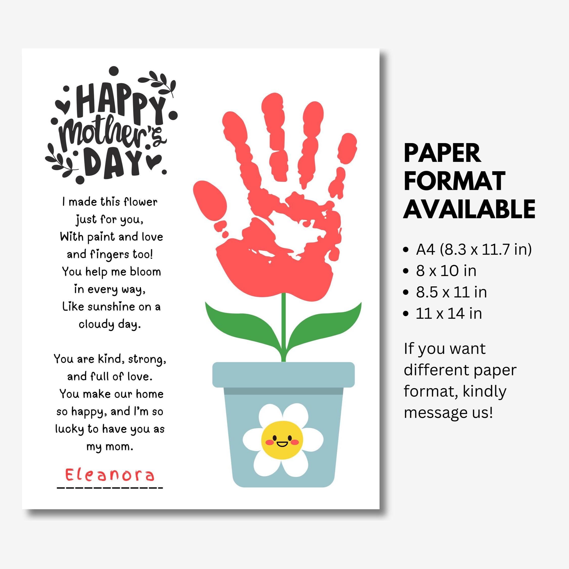 Mother's Day Handprint Flower Craft Printable, Preschool Handprint Art ...