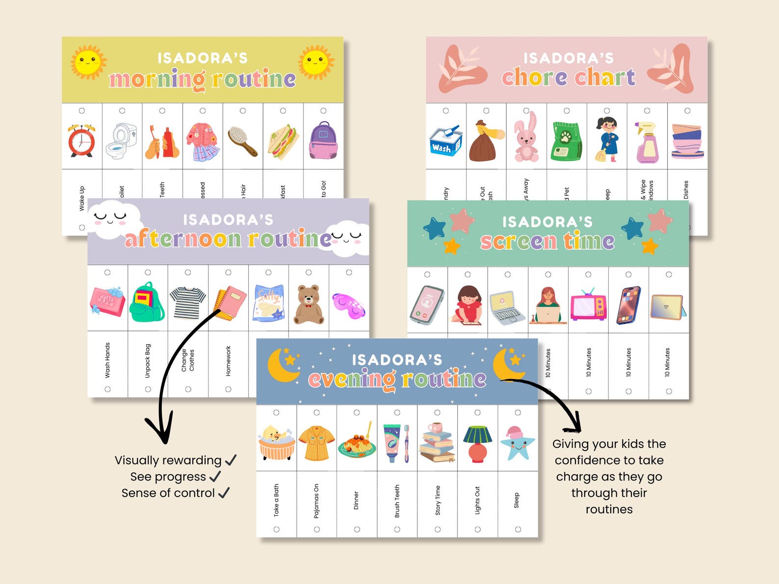 Kids Flip Routine Chart Editable Printable, Morning Evening Bedtime ...