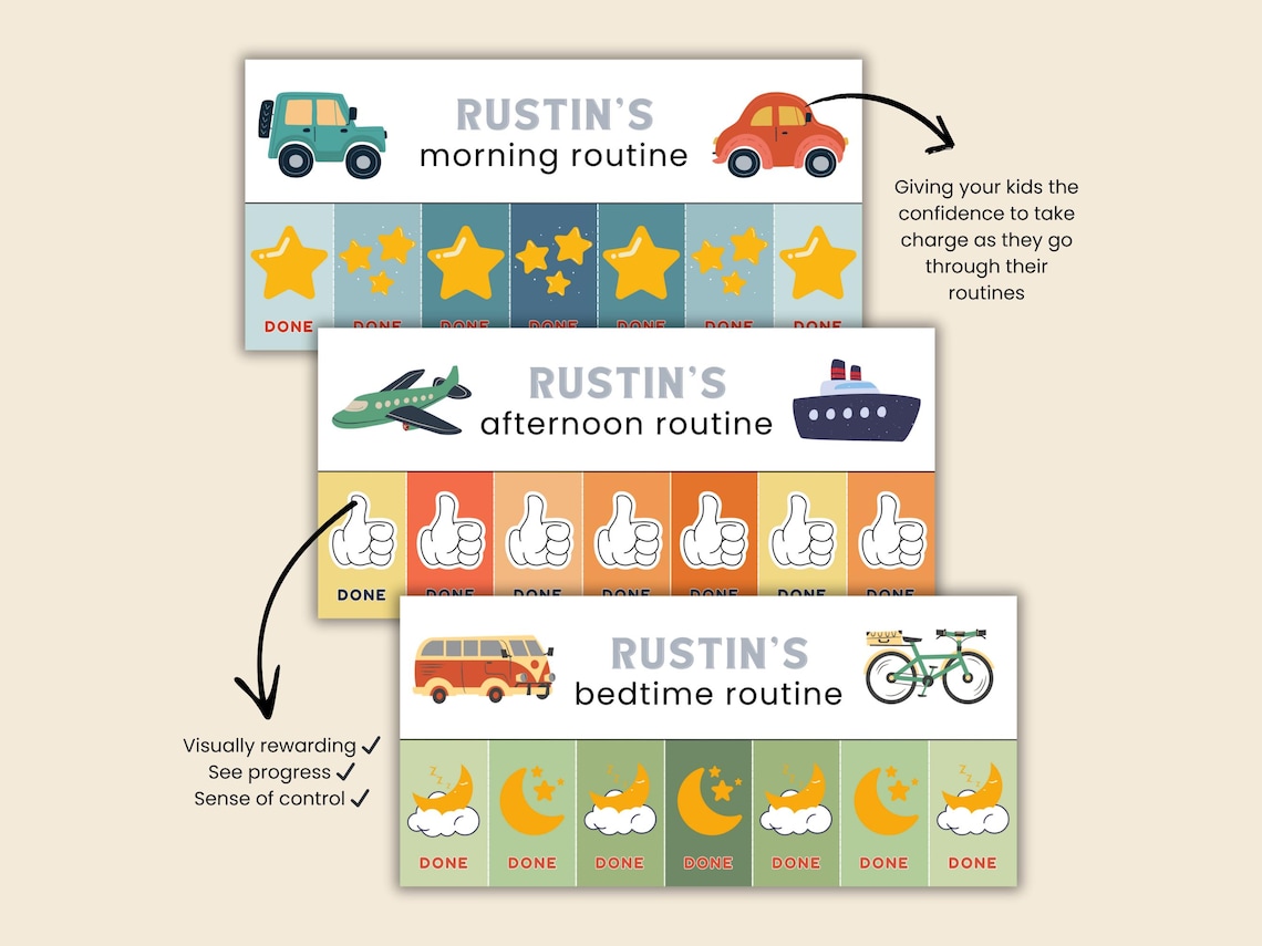 Kids Flip Routine Chart Editable Printable, Morning Evening Bedtime ...